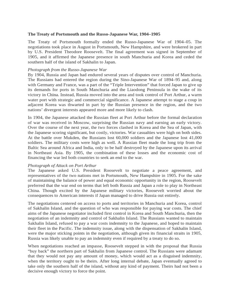 The Treaty of Portsmouth and The Russo | PDF | Russo Japanese War ...