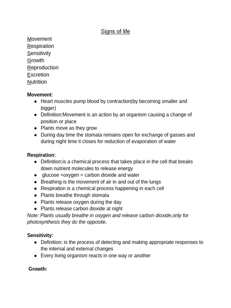Key Signs of Life in Biology | PDF