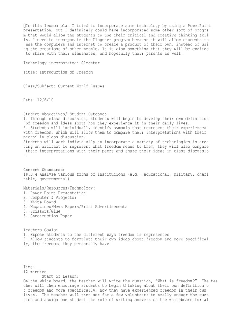 Freedom Lesson Plan | PDF | Lesson Plan | Psychology