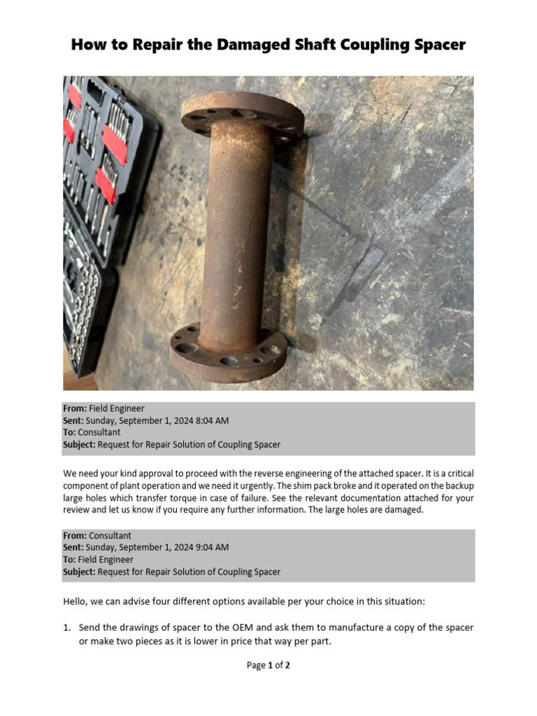 How To Repair The Damaged Shaft Coupling Spacer | PDF