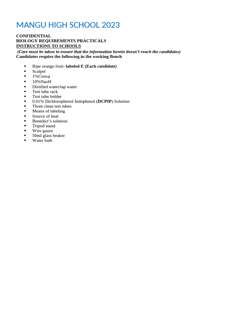 Biology Practicals Setup Guide | PDF