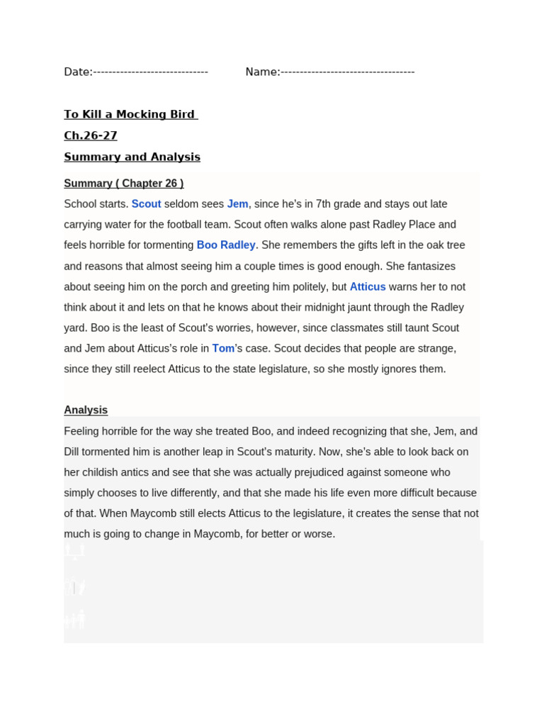 To Kill A Mocking Bird CH 26-27 Summary and Analysis | PDF | To Kill A ...