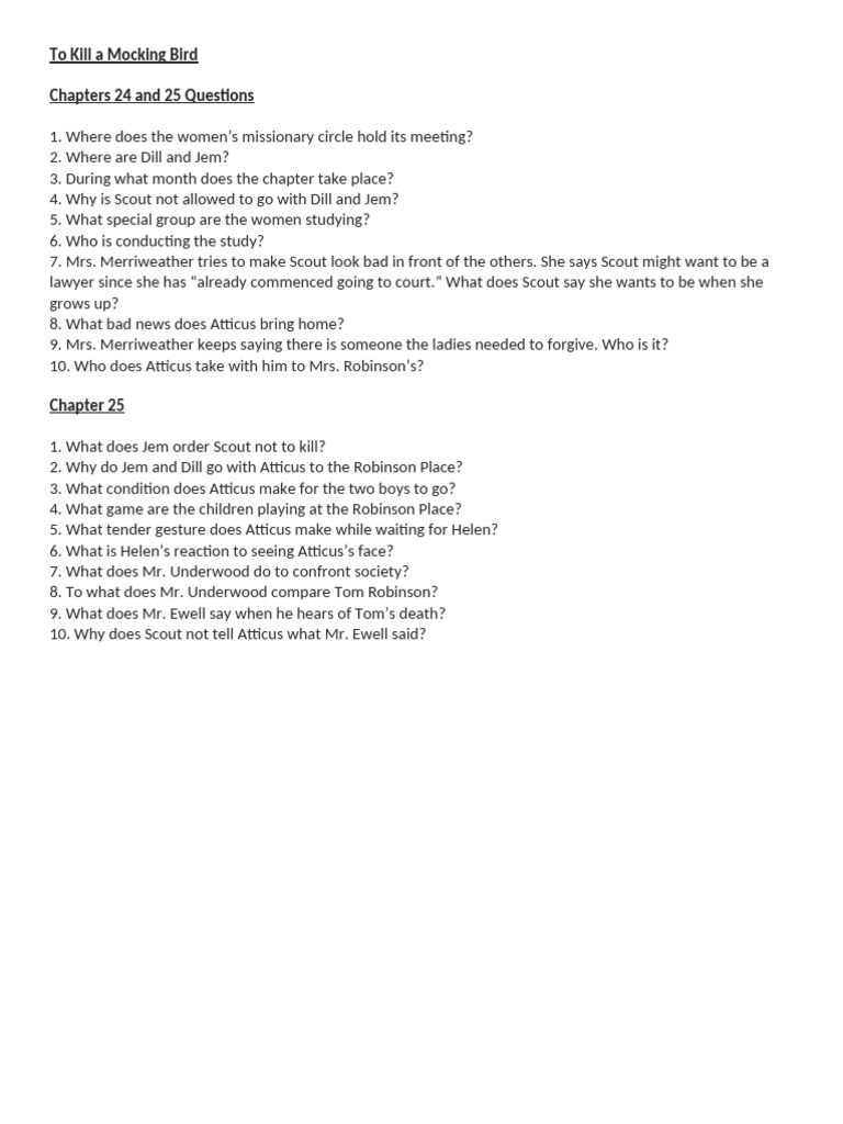 Chapter 24 Summary of To Kill a Mockingbird | PDF | To Kill A Mockingbird