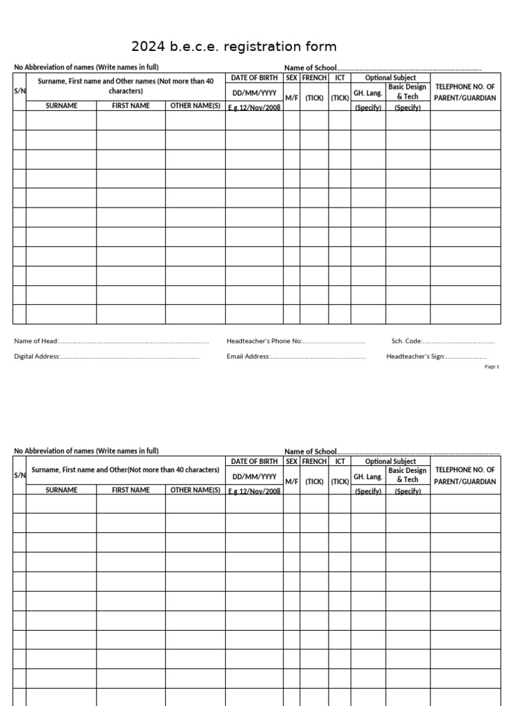 2024 B.E.C.E. Registration Form | PDF | Telecommunications