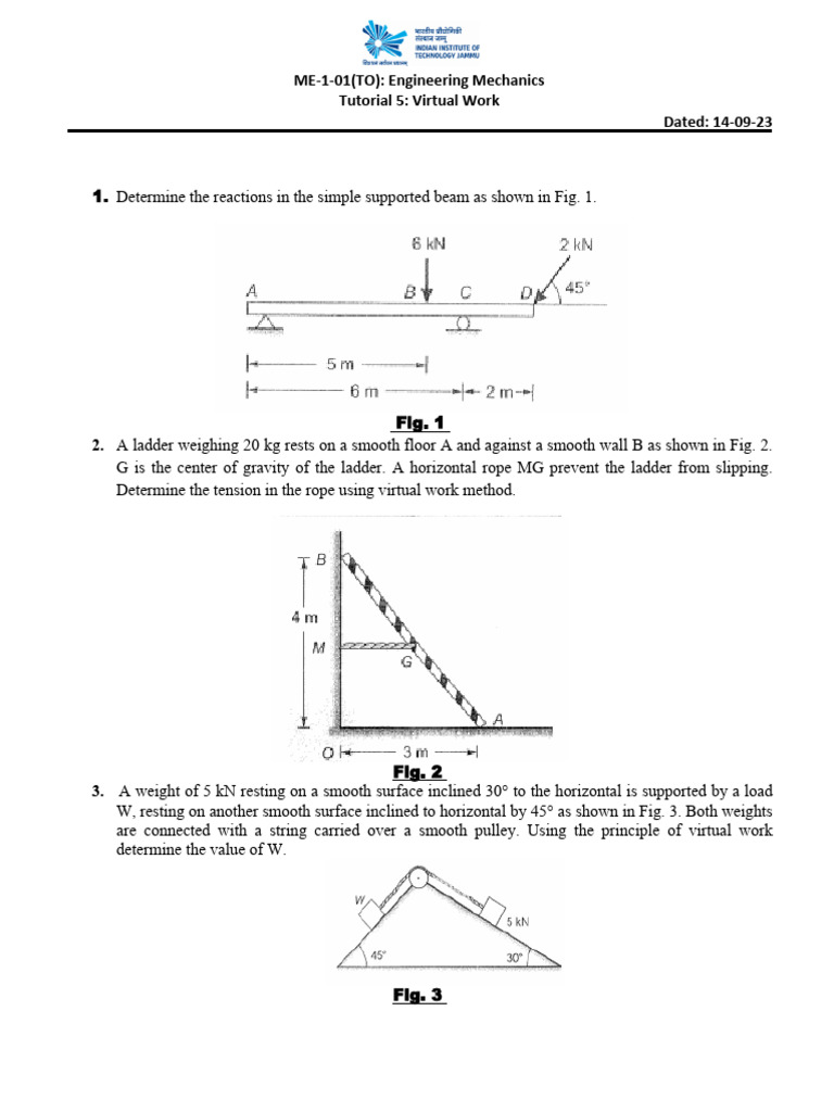 Tutorial 5: Virtual Work Applications | PDF