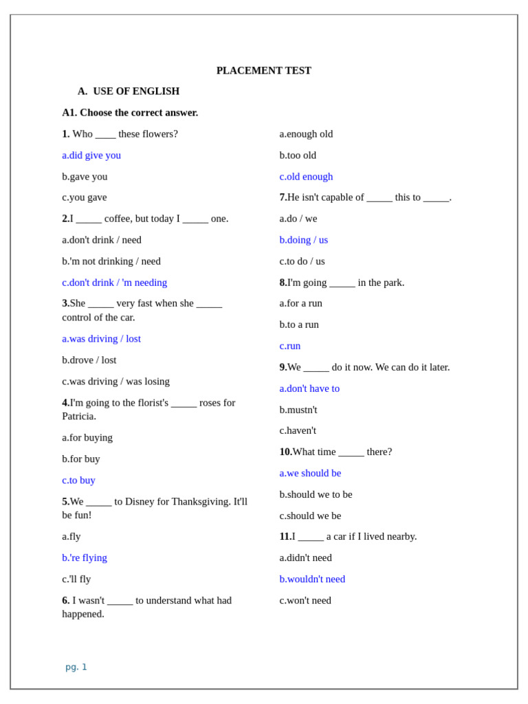 Placement Test All Skills | PDF