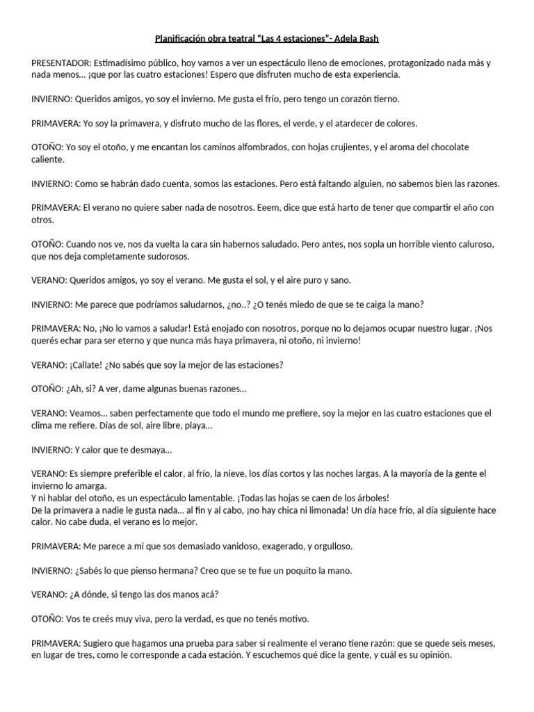 Obra Teatral Las Cuatro Estaciones | PDF | Temporada de primavera) | Verano