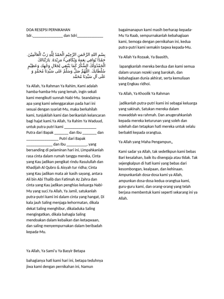 Doa Resepsi Pernikahan Islami | PDF