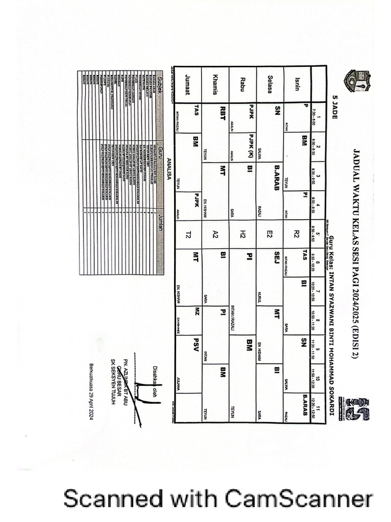 Jadual Waktu Edisi 2 (5 Jade) | PDF