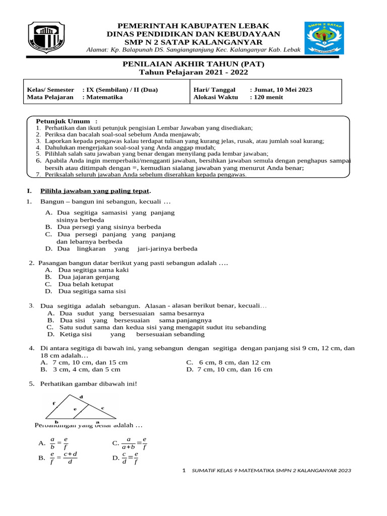 Soal Sumatip Kls 9 | PDF