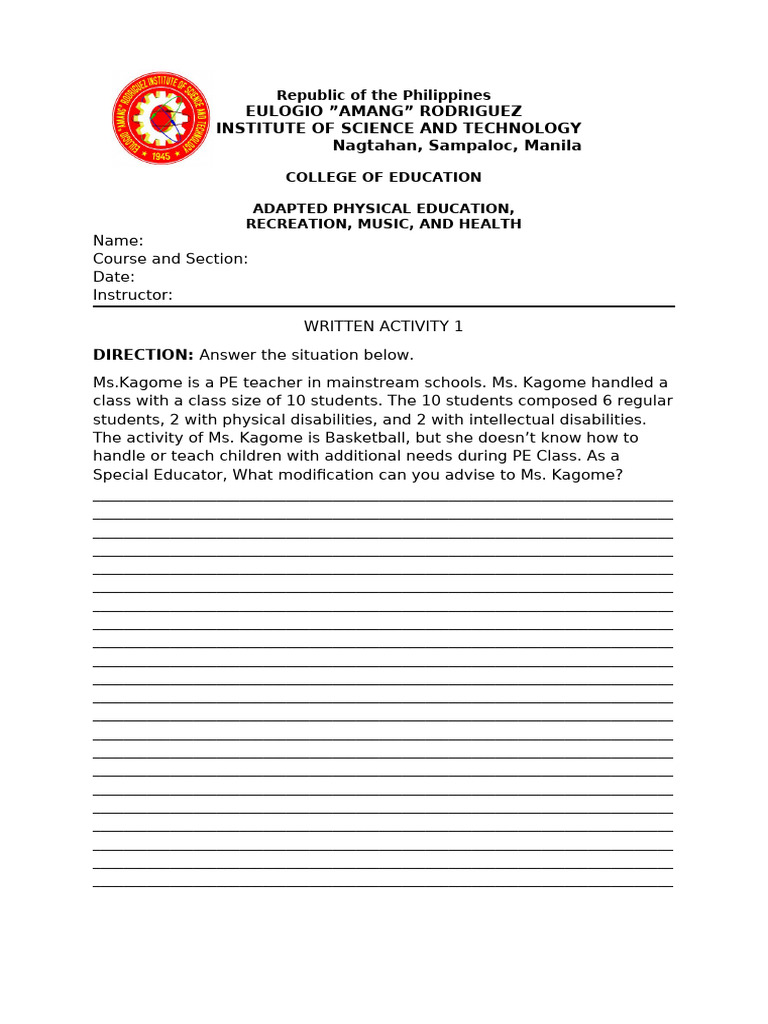 Written Activity 1 Adapted Pe | PDF | Physical Fitness | Health Education