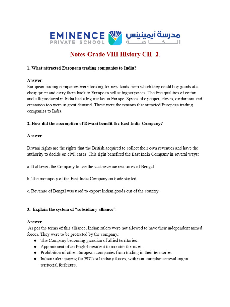 Grade 8 History: British India | PDF