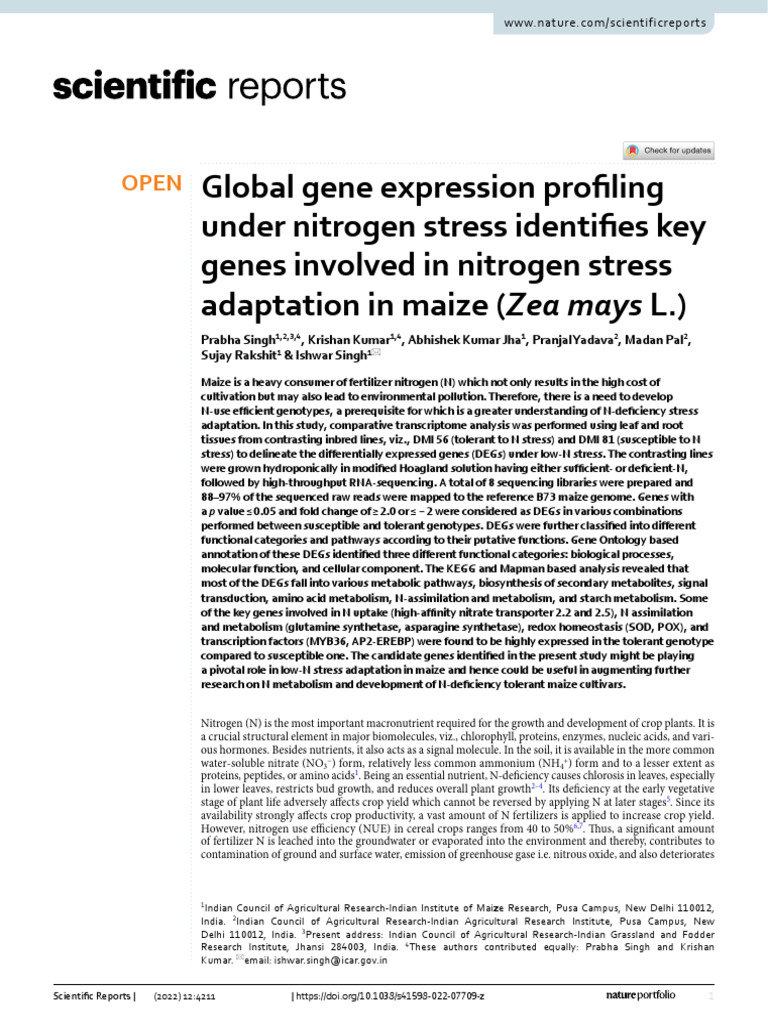 Global Gene Expression Profiling Under Nitrogen Stress Identifies Key ...