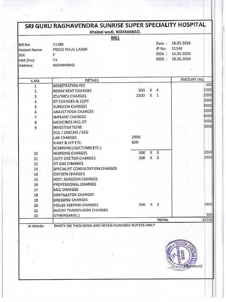 Peddi Raju Laxmi Bill | PDF