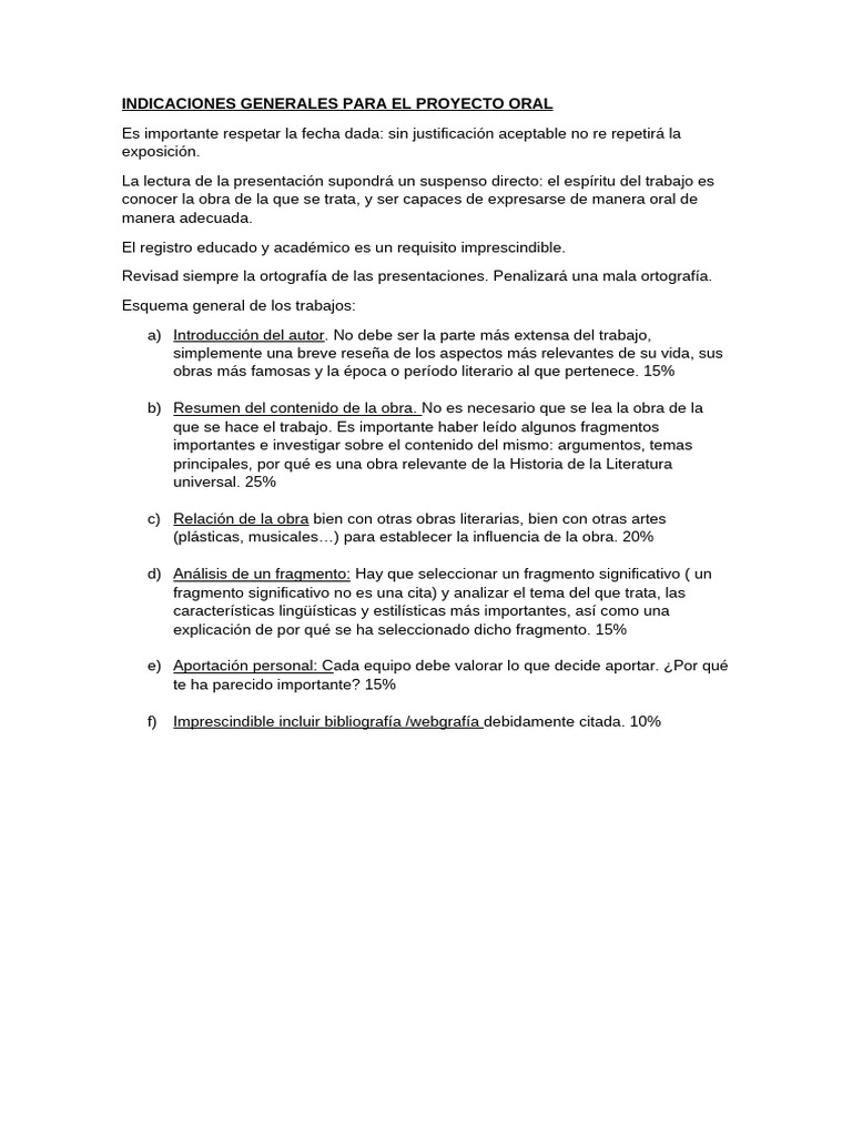 Guía para Proyecto Oral Literario | PDF | Ficción general
