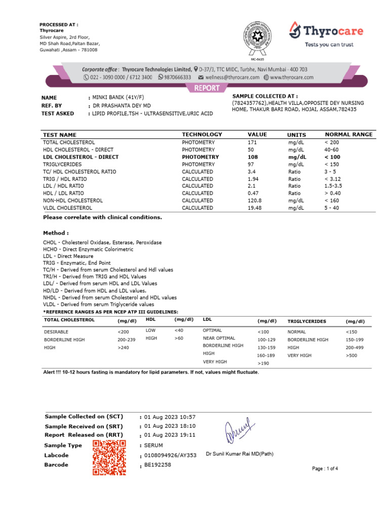 Report AY353C18128952160103 2023 08 01 R L | PDF | Thyroid Stimulating ...