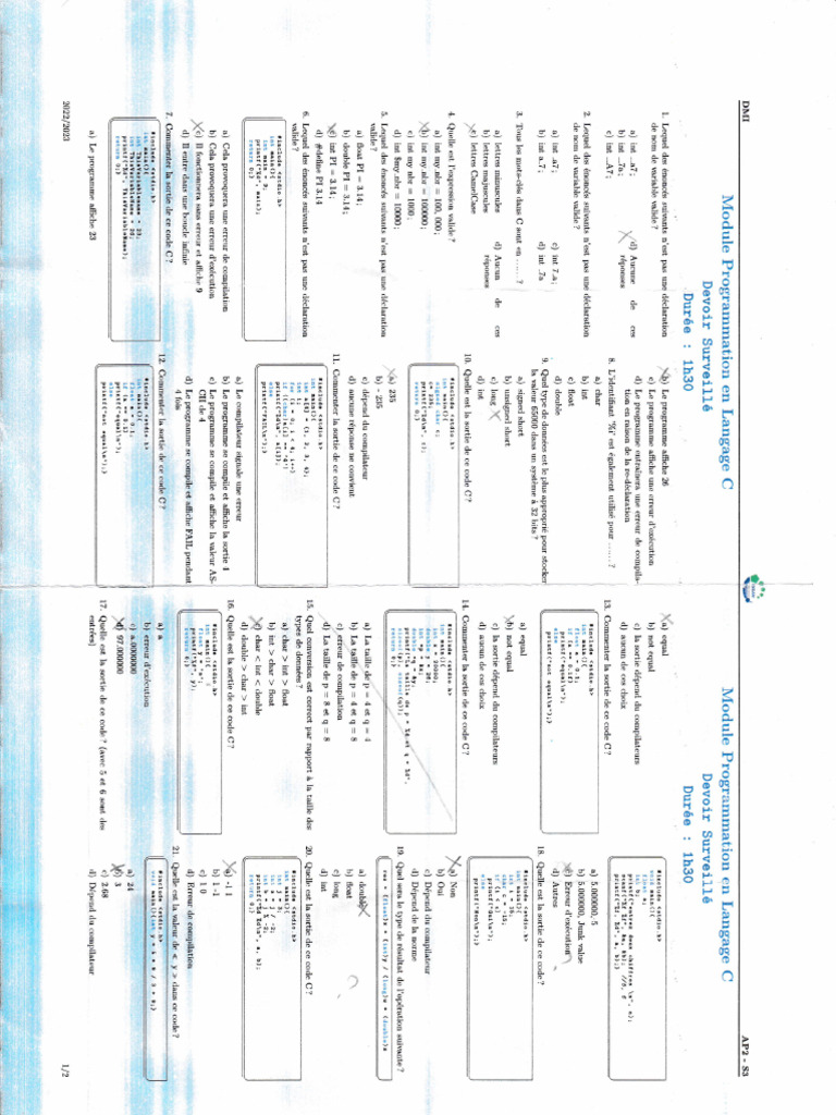 Ds 2022-2023 (QCM) | PDF