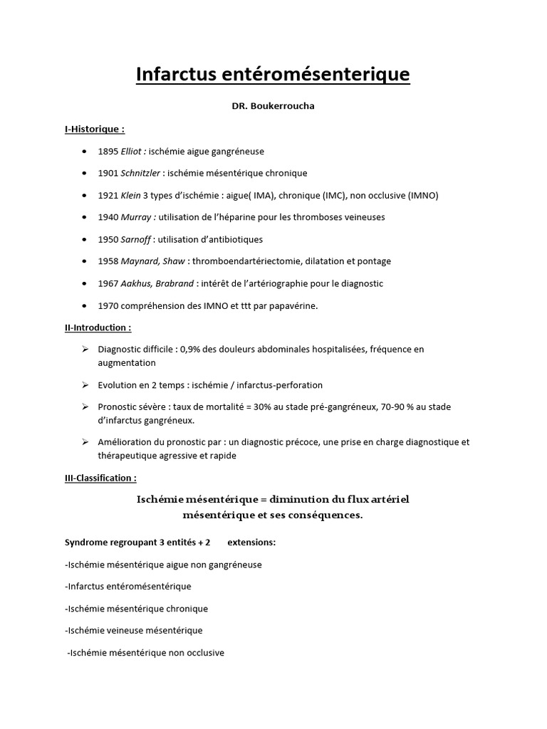 Infarctus entéromésentérique : Diagnostic et Étiologies | PDF ...