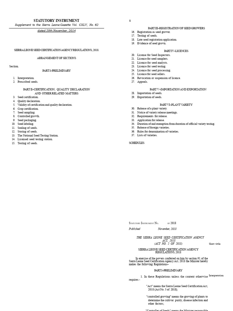 Si - Sierra Leone Seed Certification Agency Regulations. 2021 | PDF ...