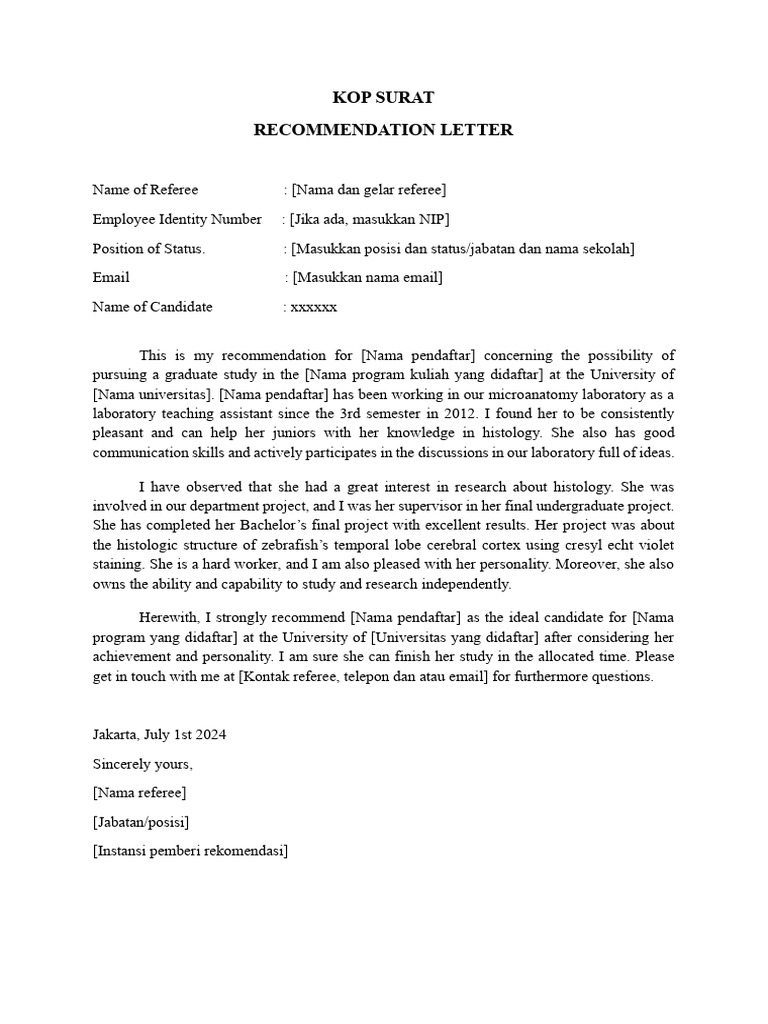 Template Recommendation Letter | PDF