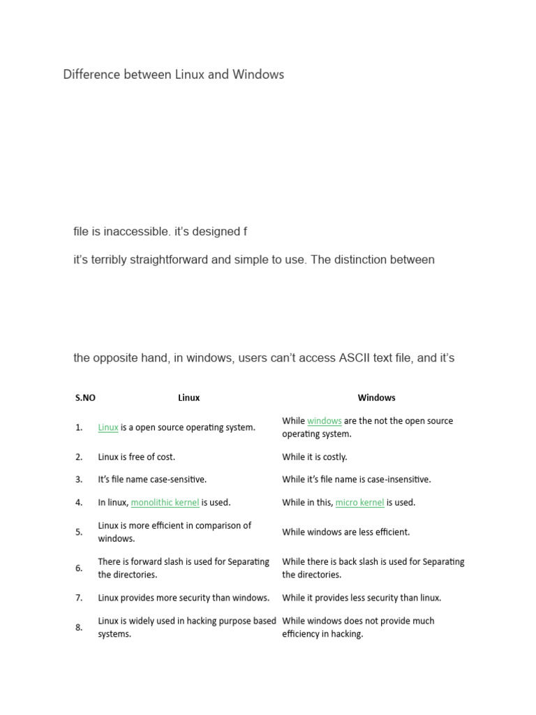 Difference Between Linux and Windows | PDF | Operating System | Linux