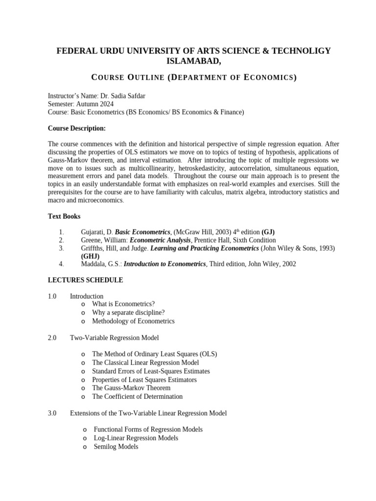 Final Outline of Basic Econometrics | PDF | Ordinary Least Squares | Econometrics