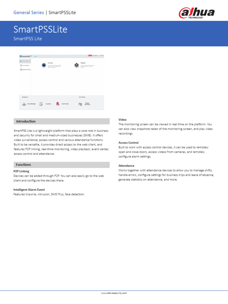 SmartPSS Lite Datasheet V1.003.0000000.0 20220606 | PDF | Computing ...