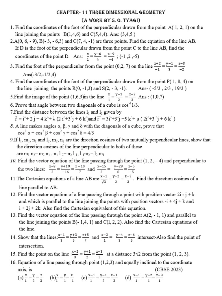 Three Dimensional Geometry | PDF | Line (Geometry) | Perpendicular