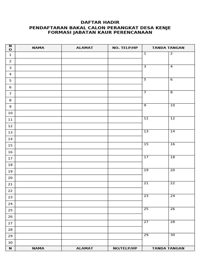 Daftar Hadir Pendf Aparat Desa | PDF