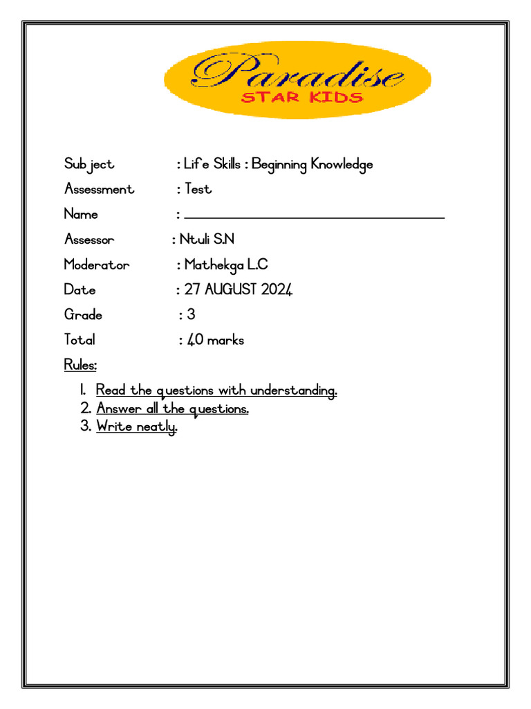 Life Skills Grade 3 | PDF