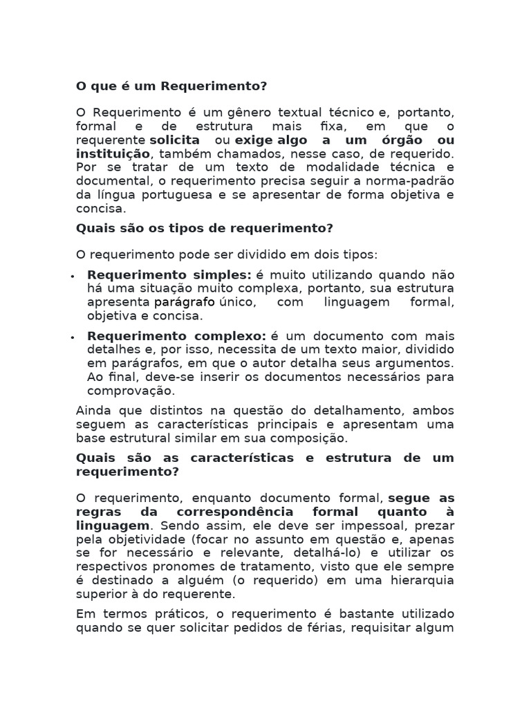 Tipos e Estrutura de Requerimentos | PDF