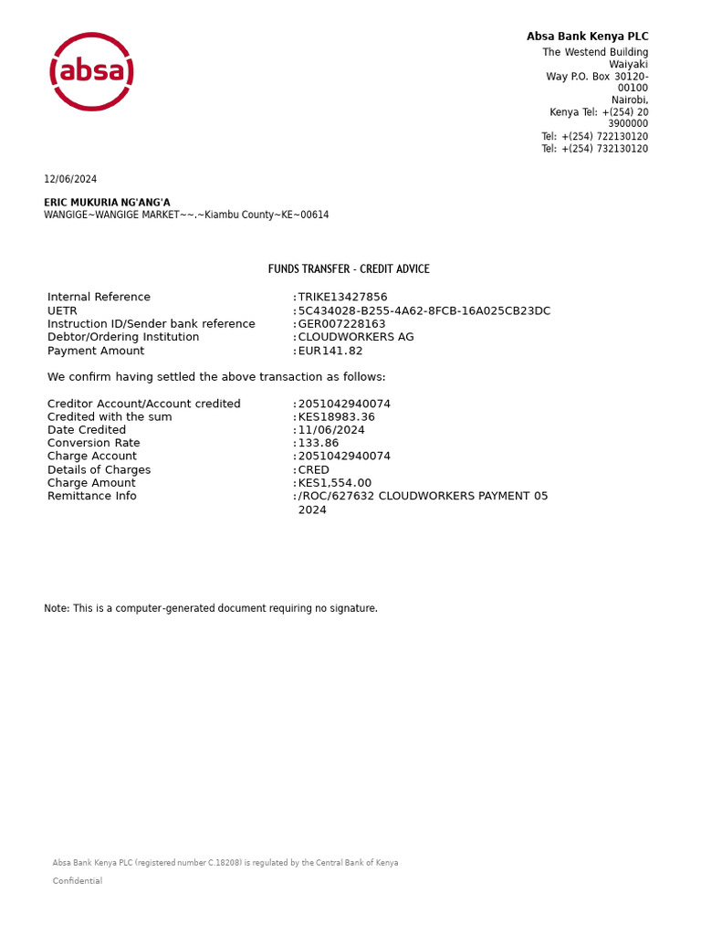 Funds Transfer Confirmation | PDF | Personal Finance | Liability ...