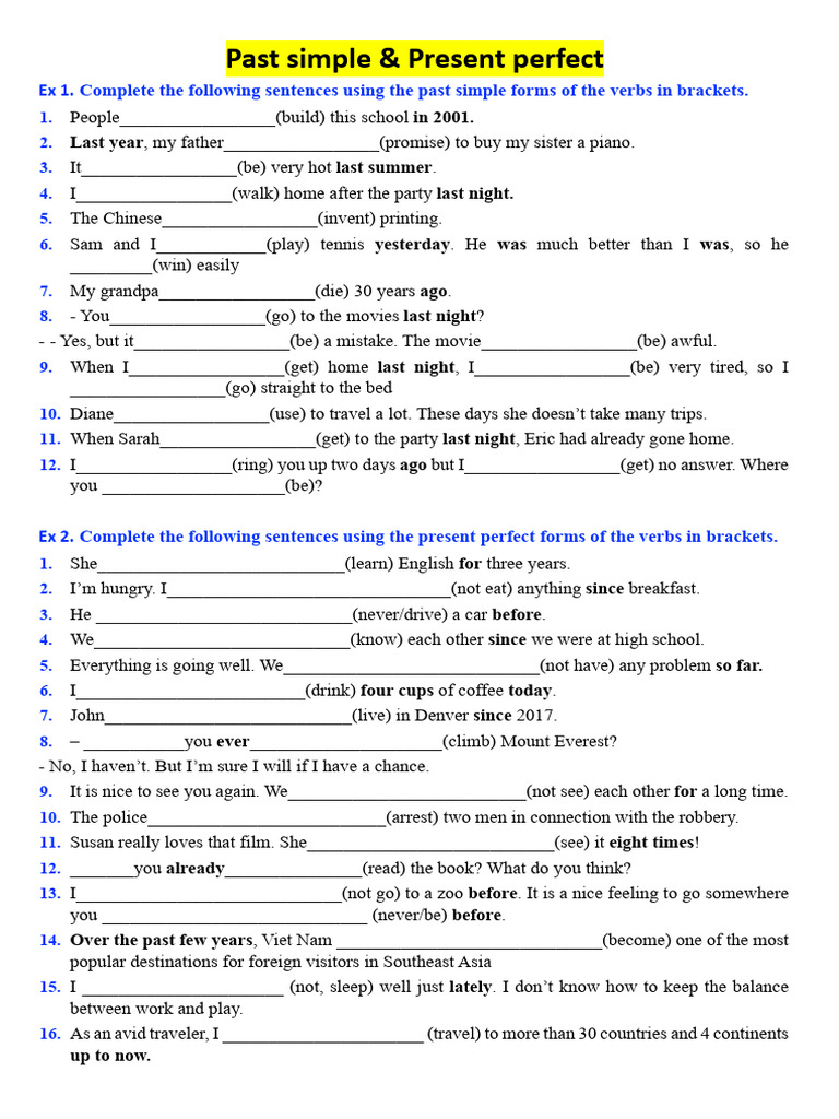 HOMEWORK - Past Simple & Present Perfect | PDF | Linguistics