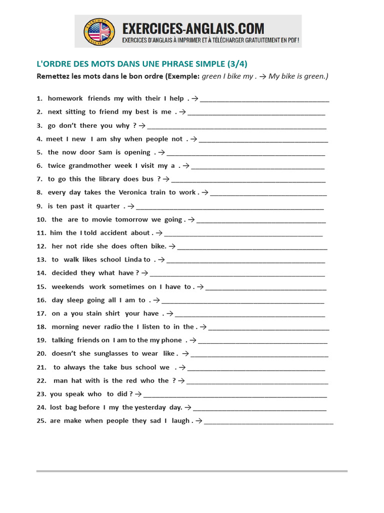 Ordre des Mots en Français: Exercices | PDF | Language Arts ...
