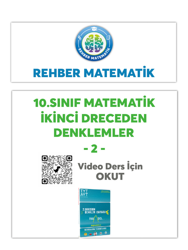 02 Rehber Matematik 10 Sinif İki̇nci̇ Dereceden Denklemler | PDF