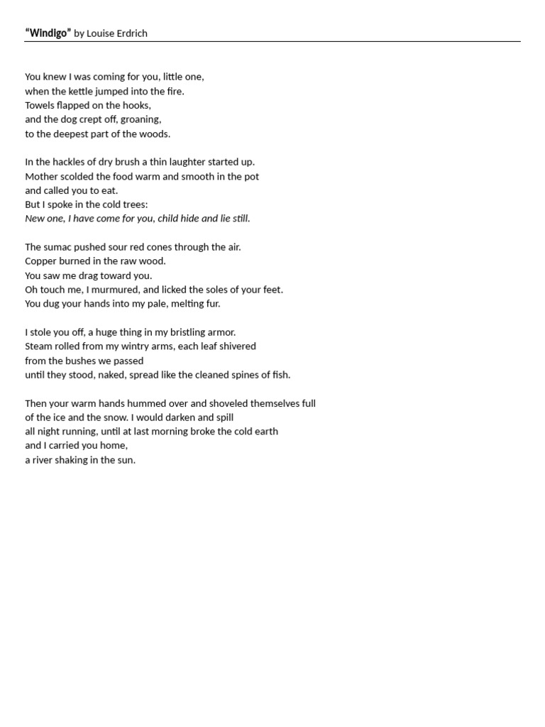 Windigo: A Poem by Louise Erdrich | PDF | Poetry | General Fiction