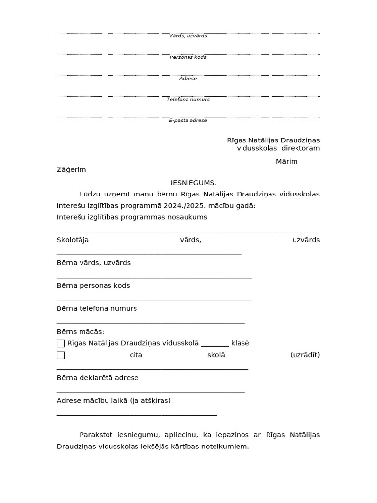 Iesniegums Interesu Izglitiba 2024 - 2025 - M - G | PDF