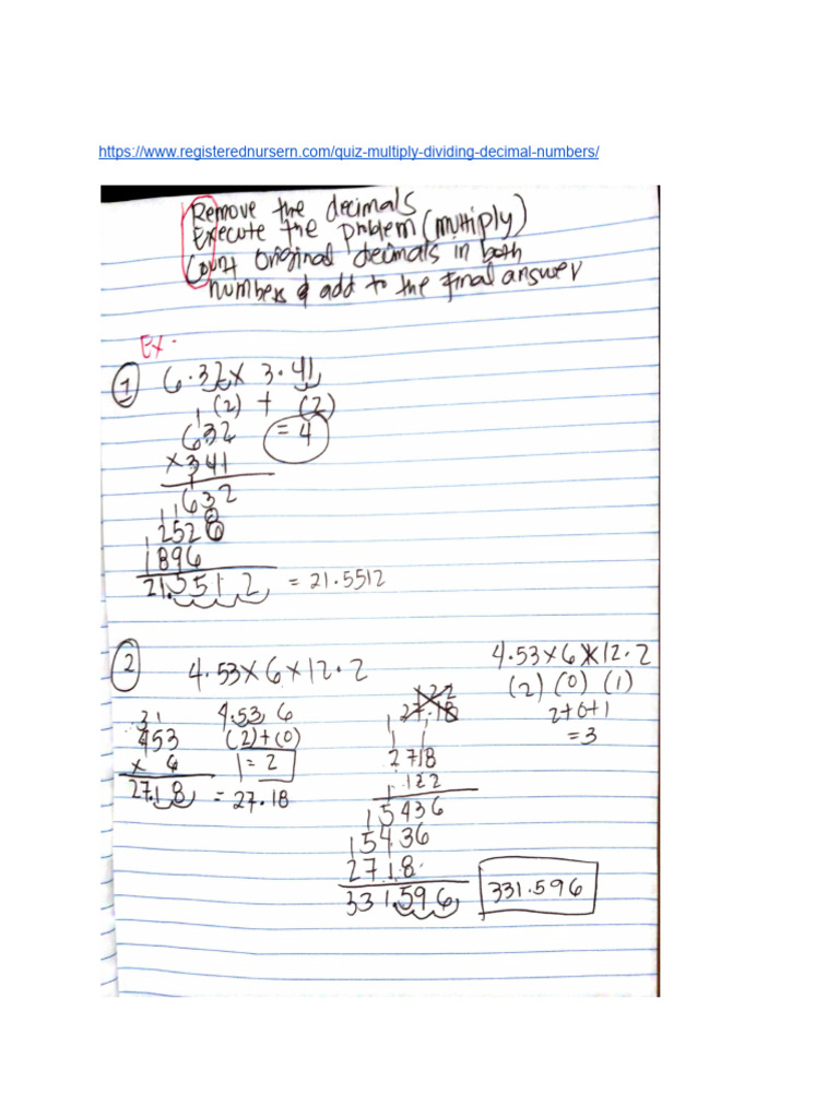 Multiplying & Dividing Decimal Numbers | PDF