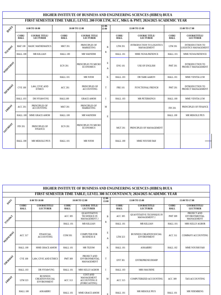 Hibes Timetable 2024-2025 FNL | PDF | Science | Health Sciences