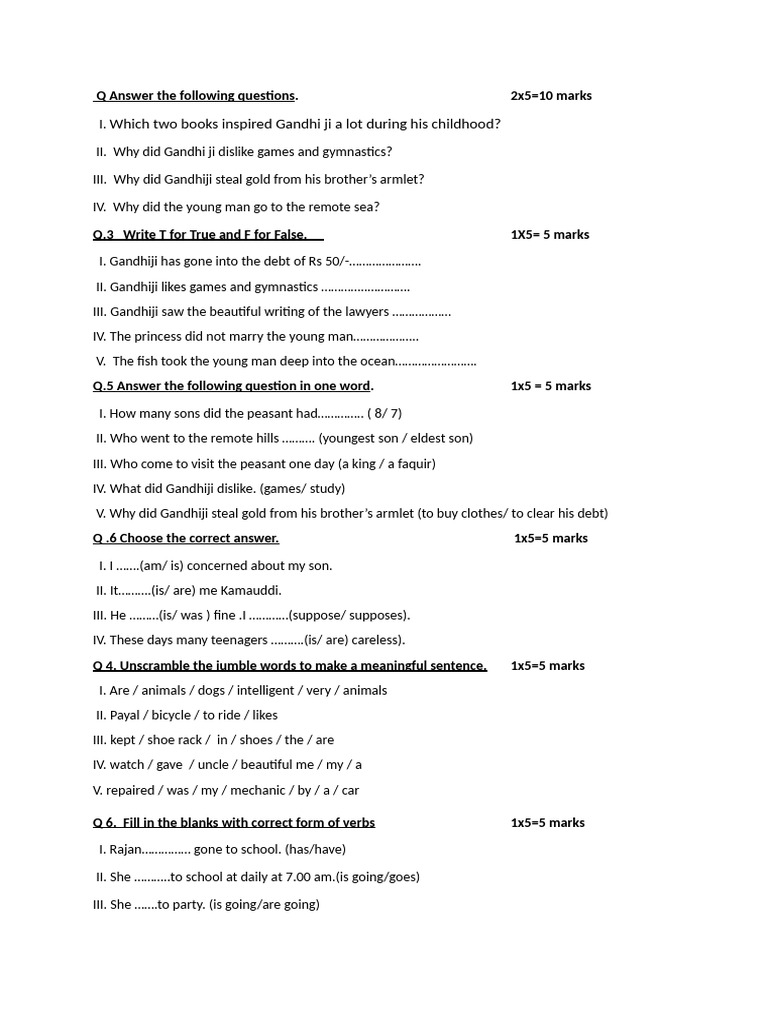 Question Class 6 | PDF | Home & Garden