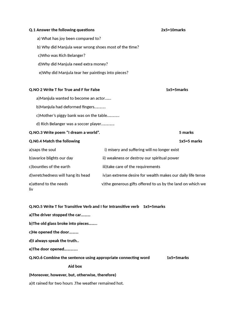 Question Class 7 | PDF