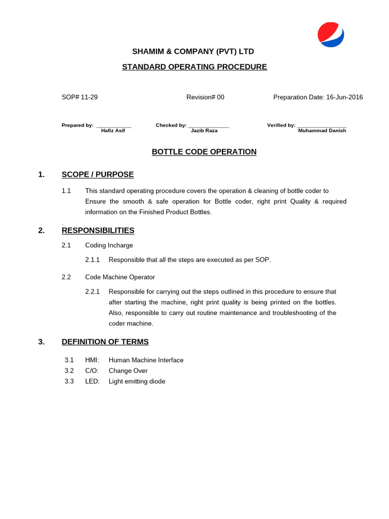 SOP # 11-29 (Bottle Coding Operation) | PDF | Printer (Computing)