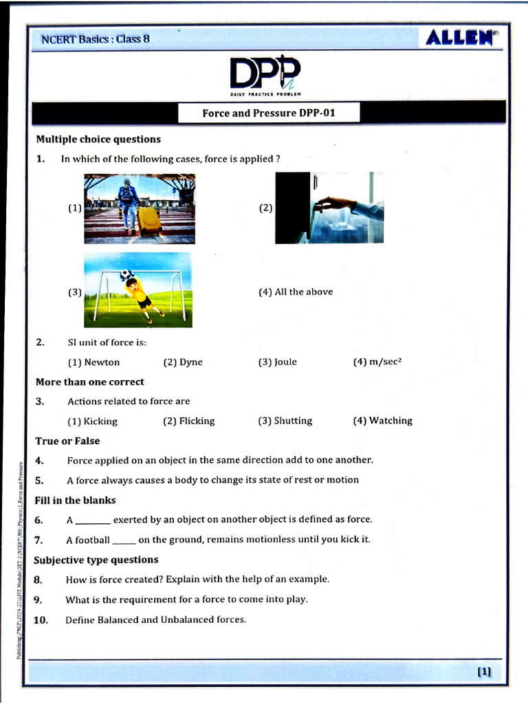 DPP of Force and Pressure | PDF