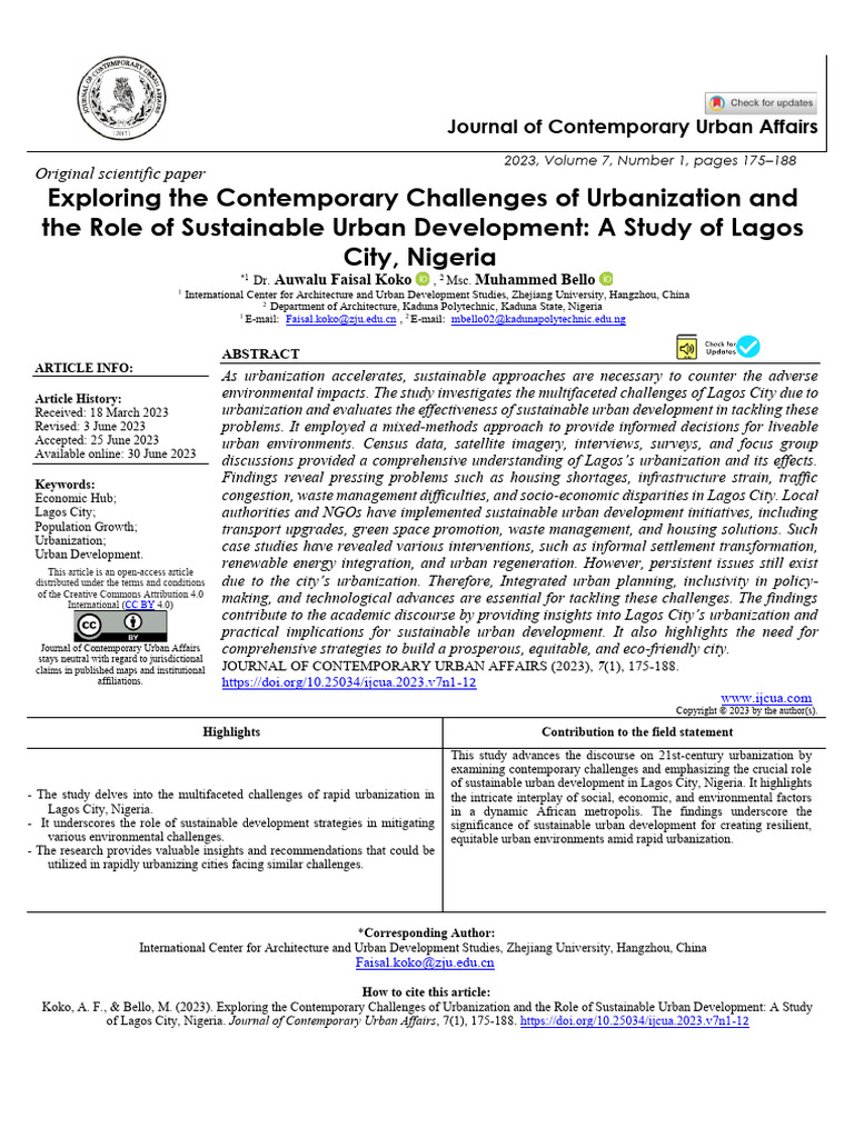 Exploring The Contemporary Challenges of Urbanization and The Role of ...