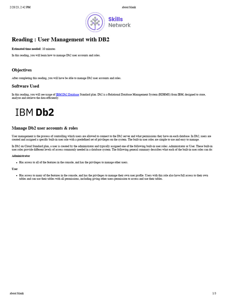 Reading - User Management With DB2 | PDF | Ibm Db2 | Databases