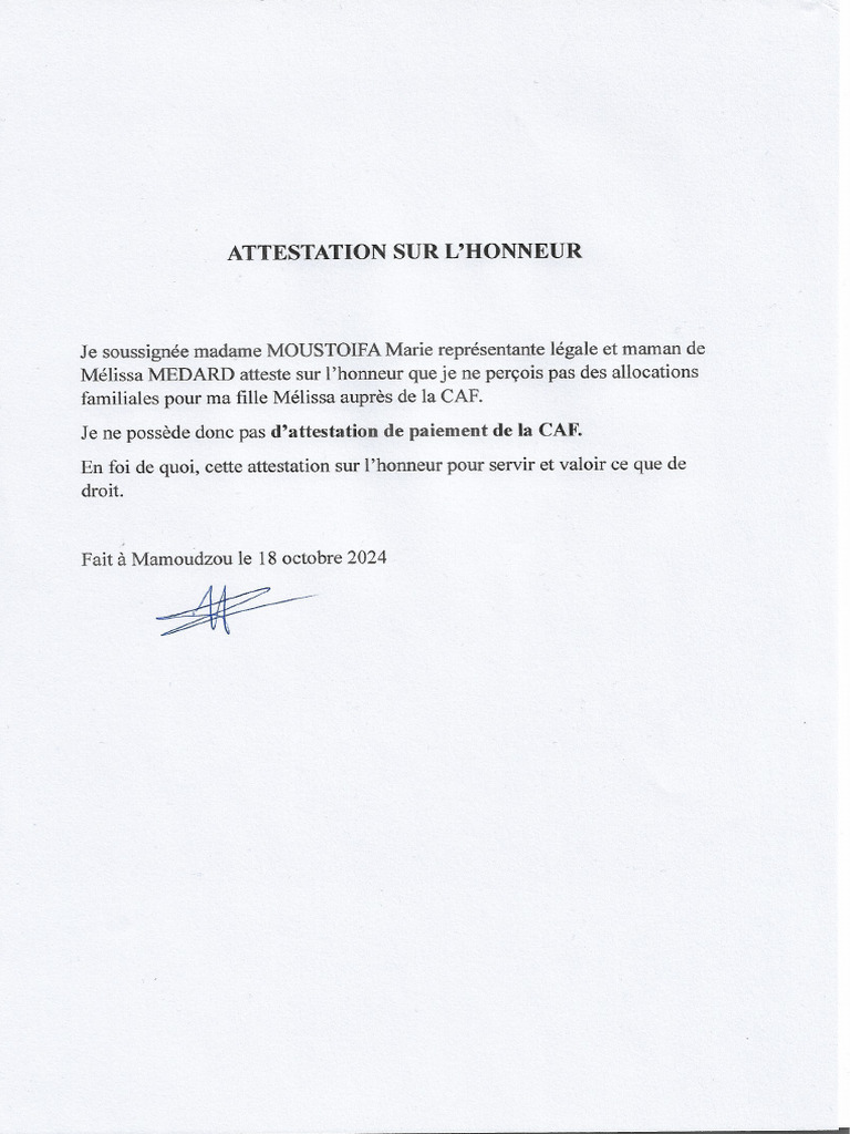 Attestation Sur L'honneur | PDF