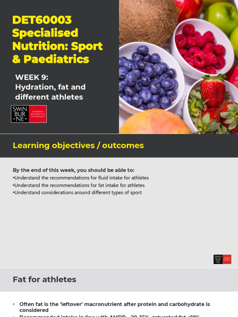 Hydration and Fat Intake for Athletes | PDF | Dehydration | Drink