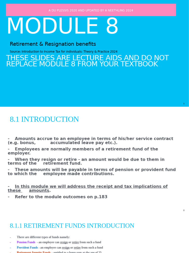 Module 8 Slides Retirement and Resignation Benefits ADP Updated by AD ...