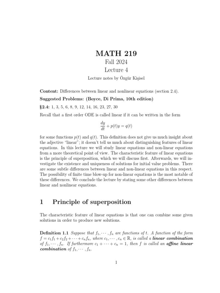 MATH219 Lecture 4 | PDF | Ordinary Differential Equation | Nonlinear System