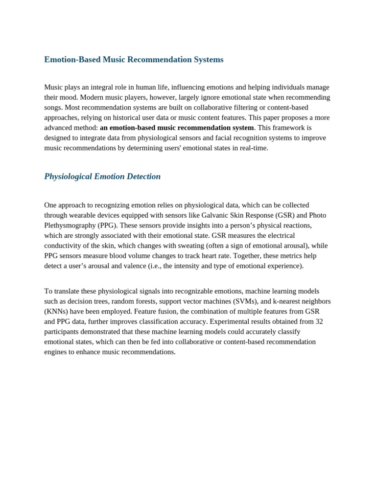 Emotion Based Music Recommendation Systems Pdf Emotions Machine